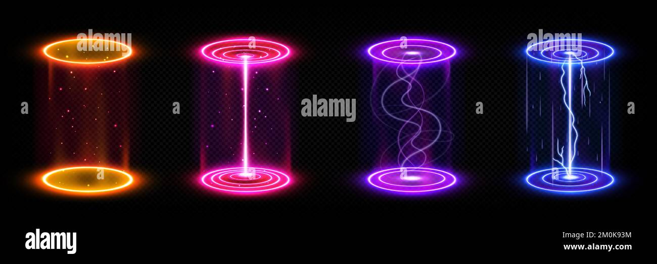 Futuristic portals, magic hologram teleport with round podium. Sky-fi ...