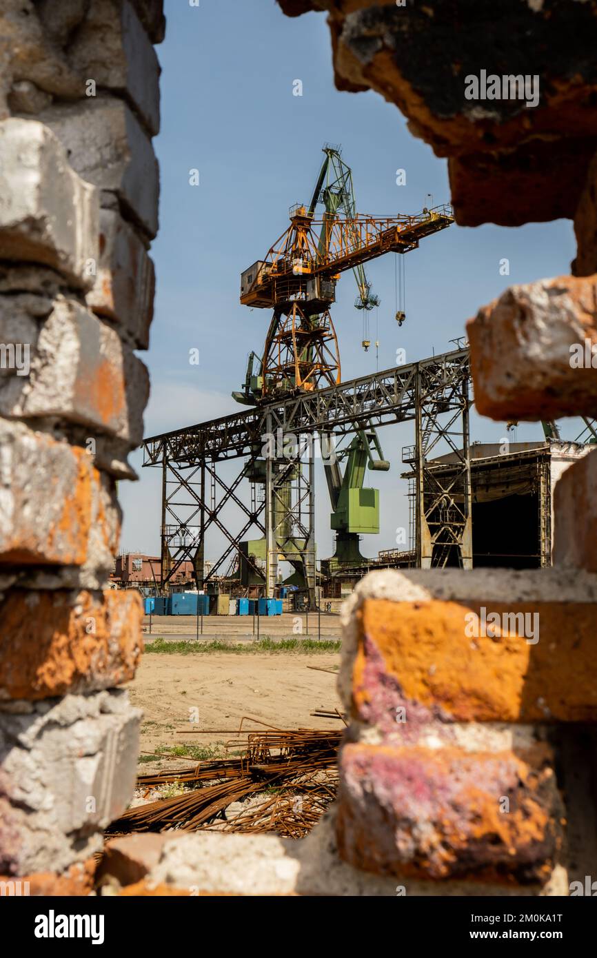 Industrial building at the Gdansk Shipyard, former Lenin Shipyard ...