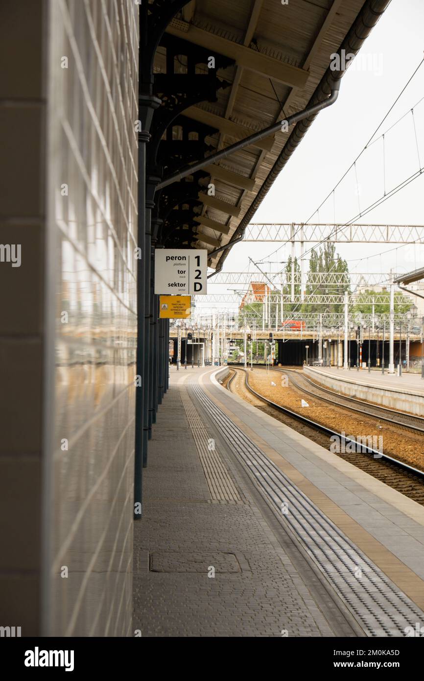 Railway station. The way forward railway for train. Empty Railway track ...