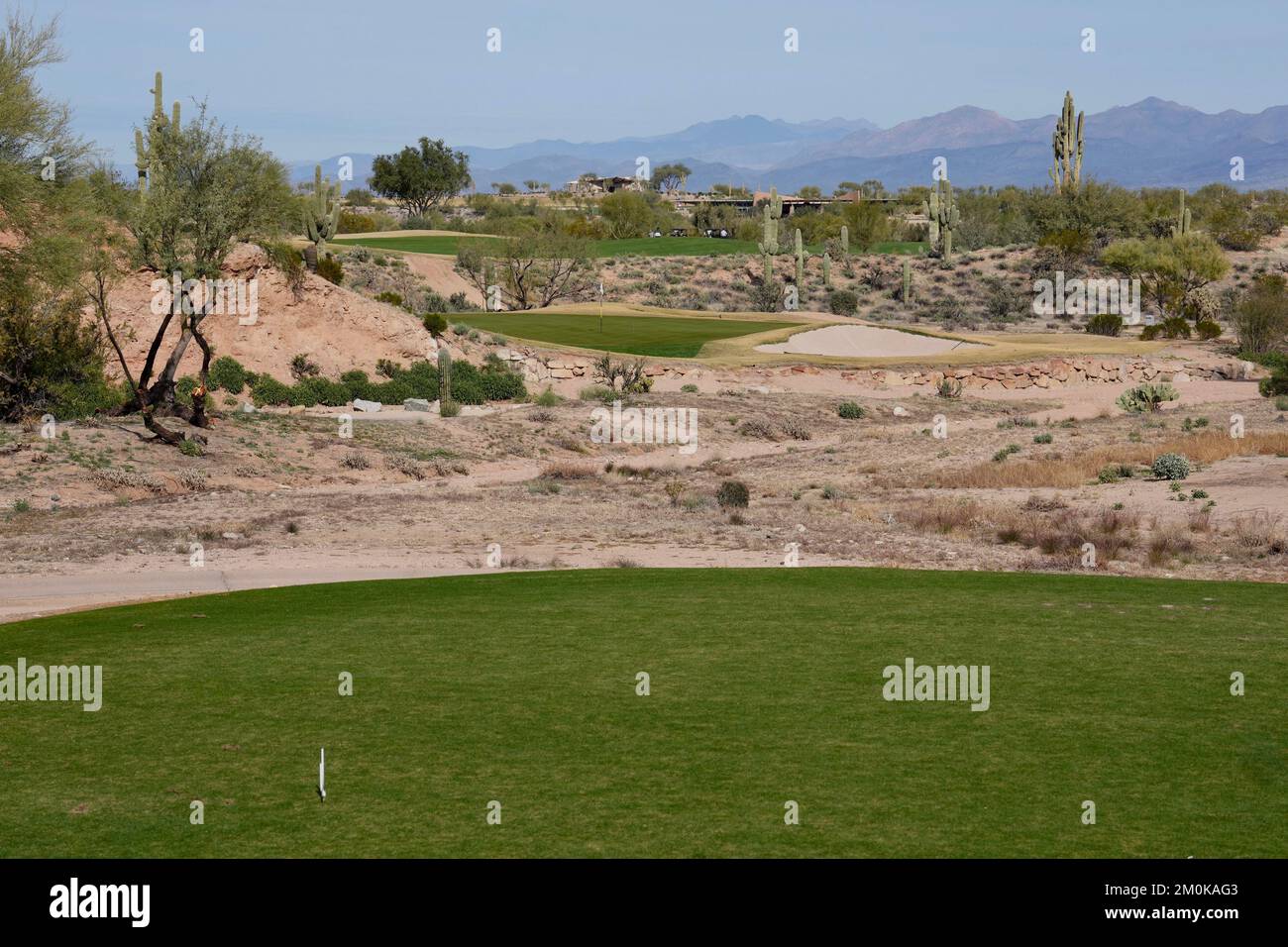A view of a desert golf hole on a golf course in Phoenix, Arizona Stock ...