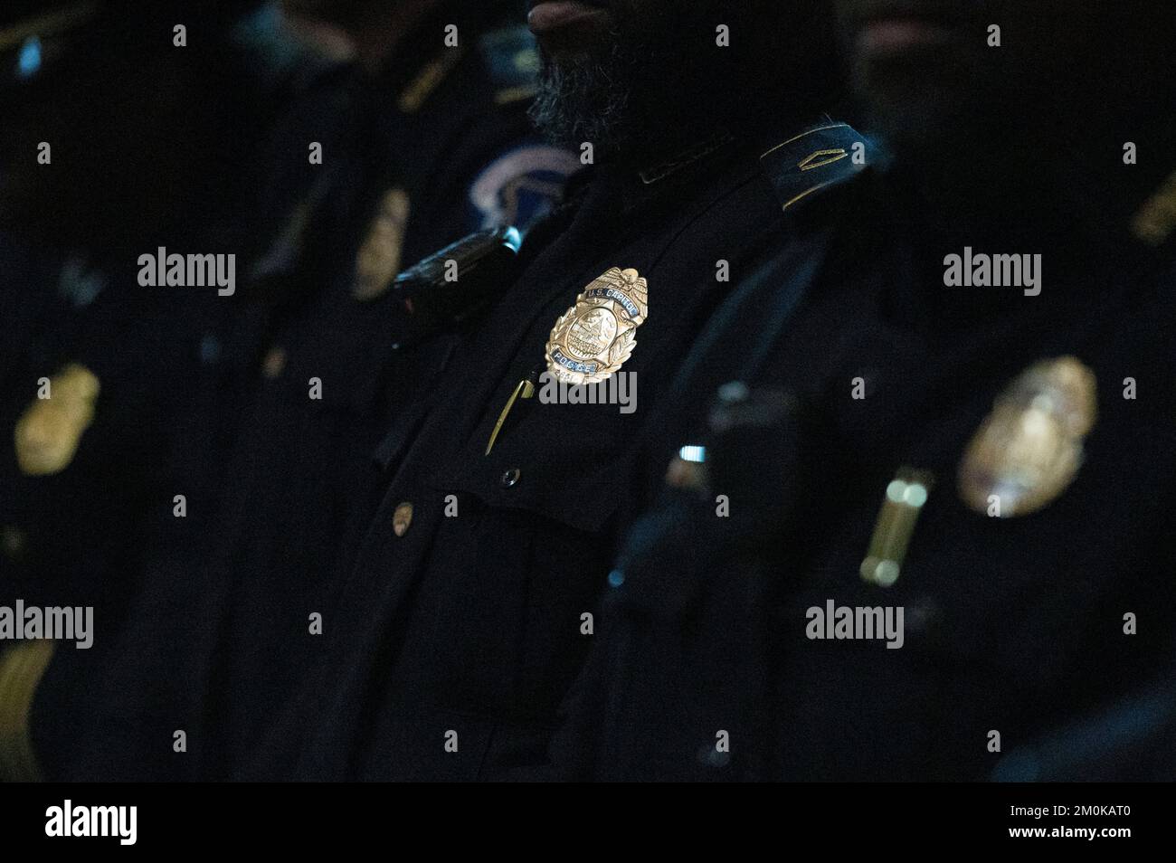 United States Capitol Police officers badges during a ceremony to ...