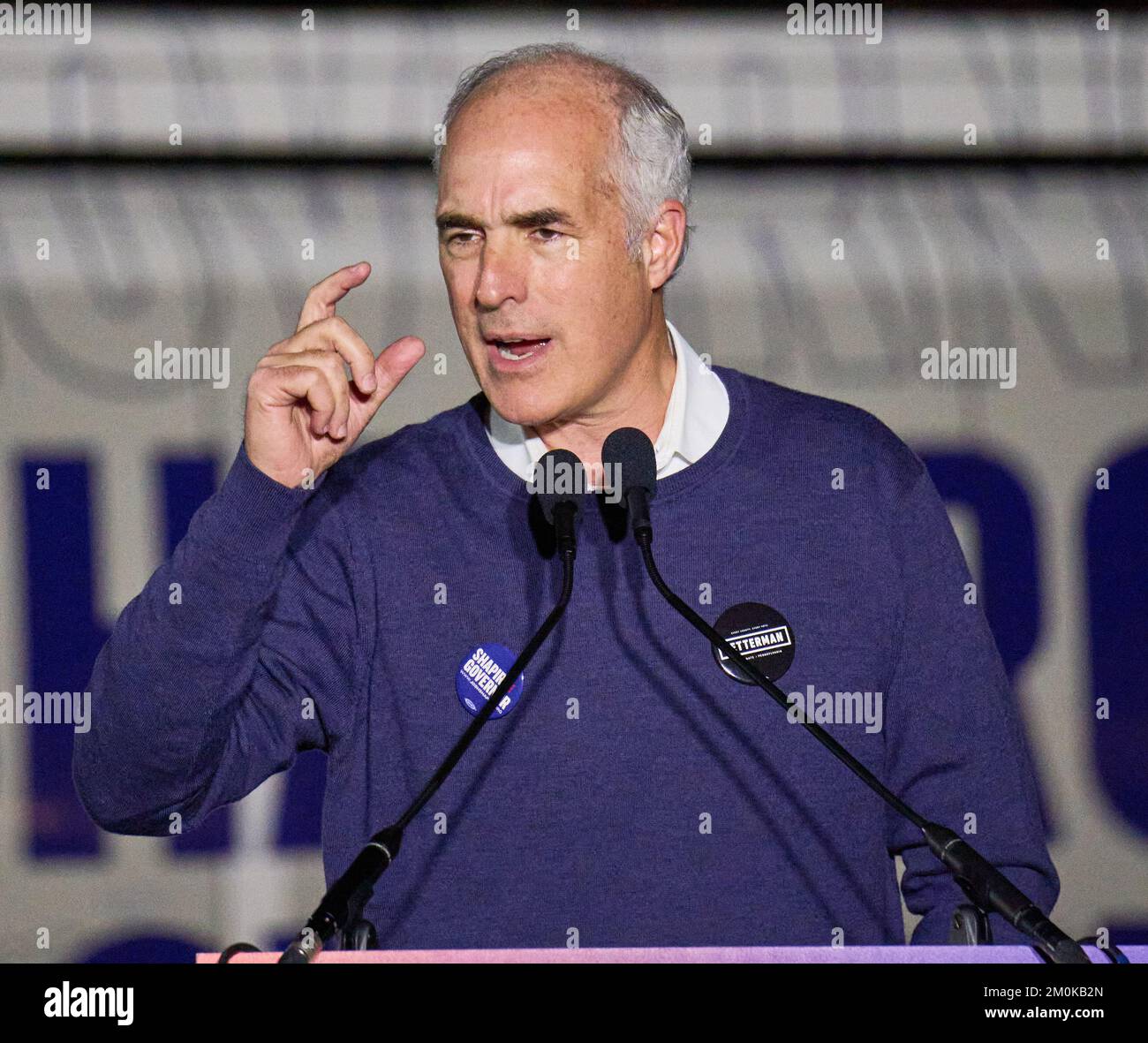 NEWTOWN, PA, USA - NOVEMBER 06, 2022: Bob Casey speaks at a Campaign ...