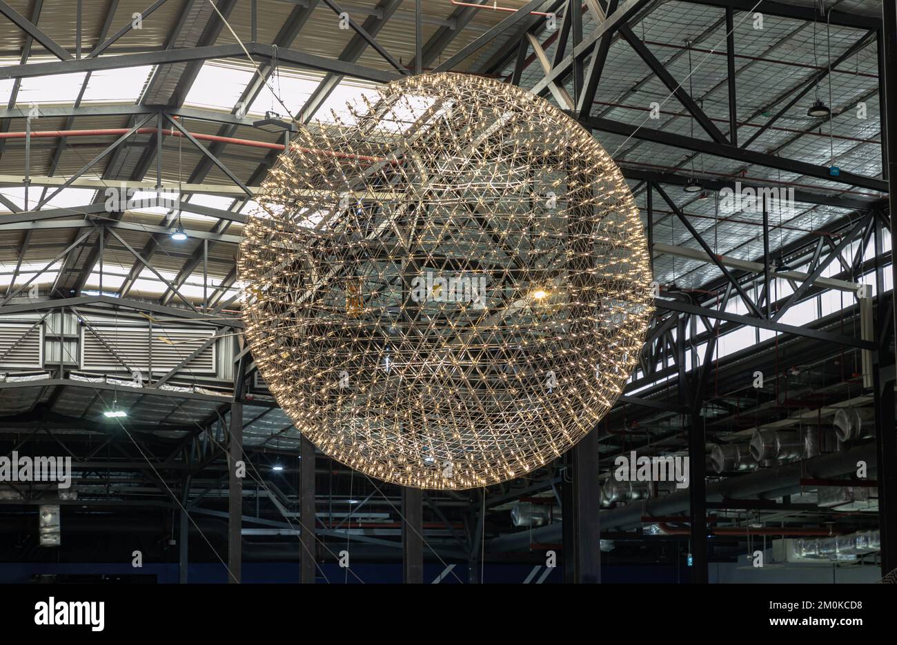 Big circle globe light like earth planet star in space or universe hang ...