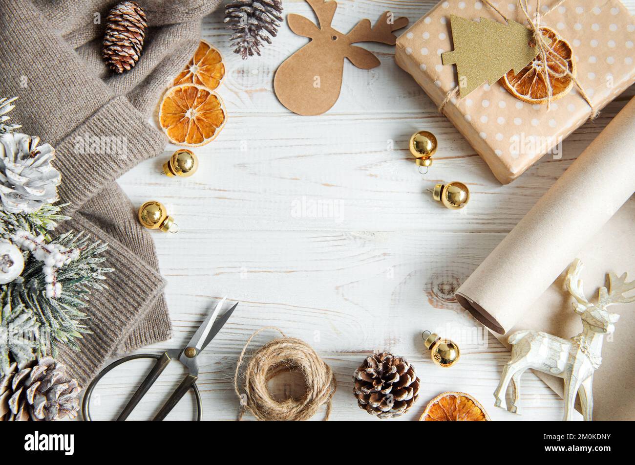 Christmas and winter cozy background with warm sweater, cookies, coffee ...