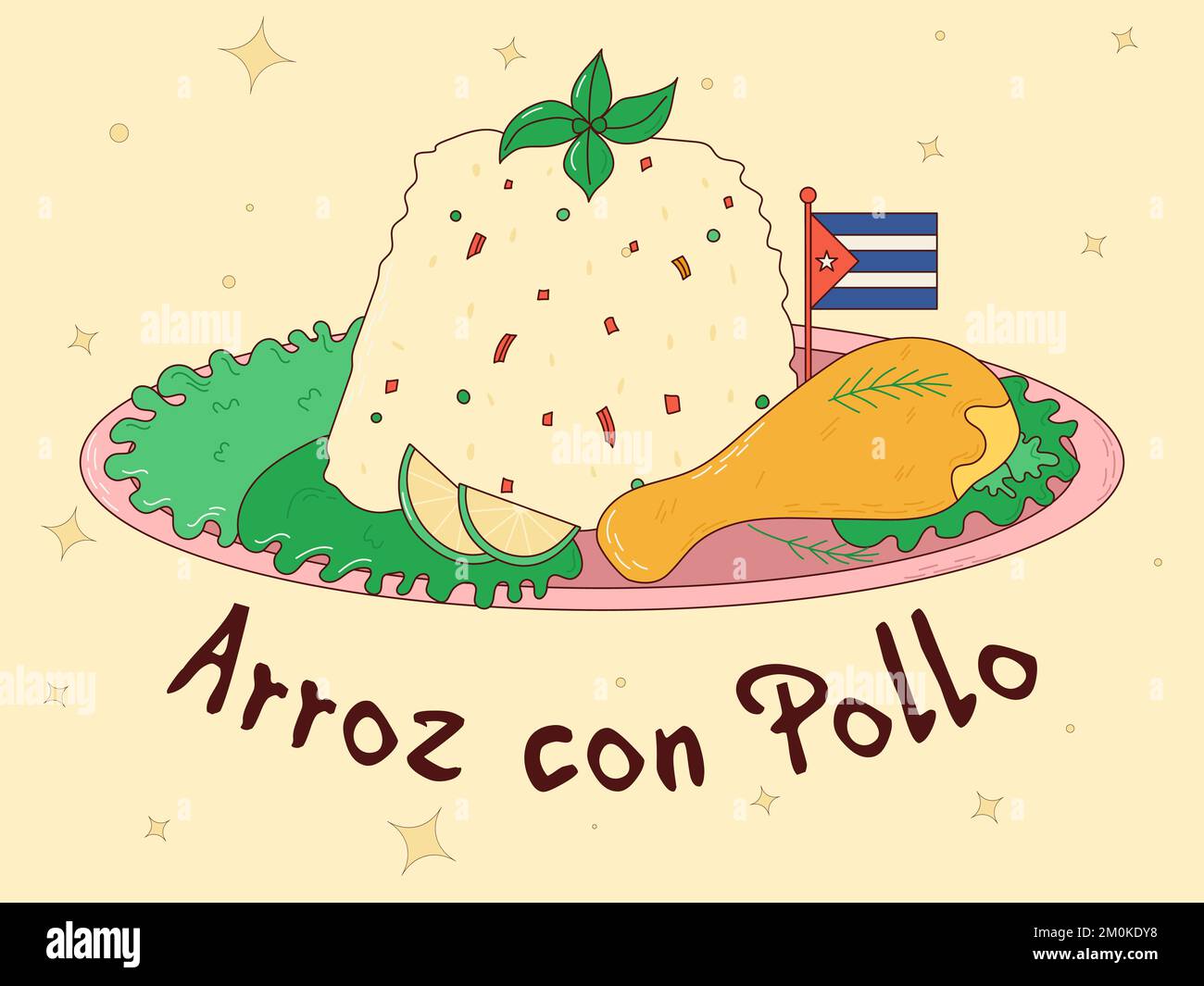 Cuban food. Arroz con Pollo. Traditional Cuban dish. Vector ...