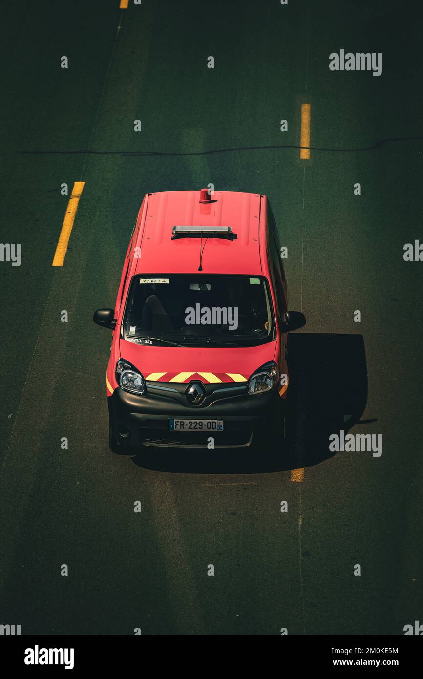 Aerial shot red car driving hi-res stock photography and images - Alamy
