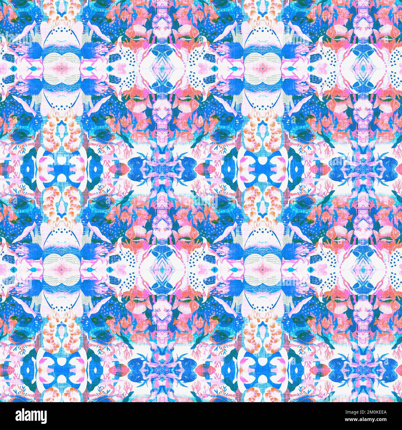 Washed Red Blue blur white vibrant watercolor batik azulejos tile ...