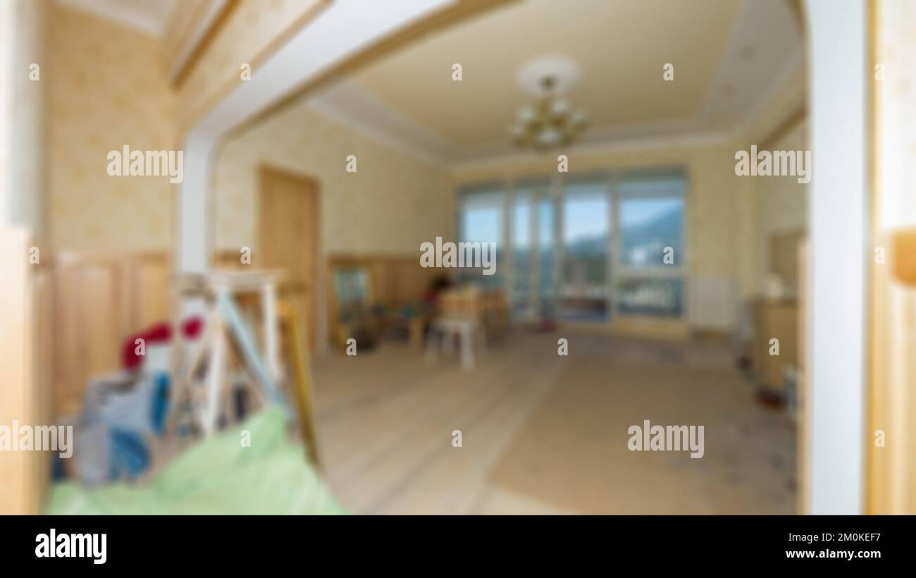 Interior construction of new house project with bright wall background ...