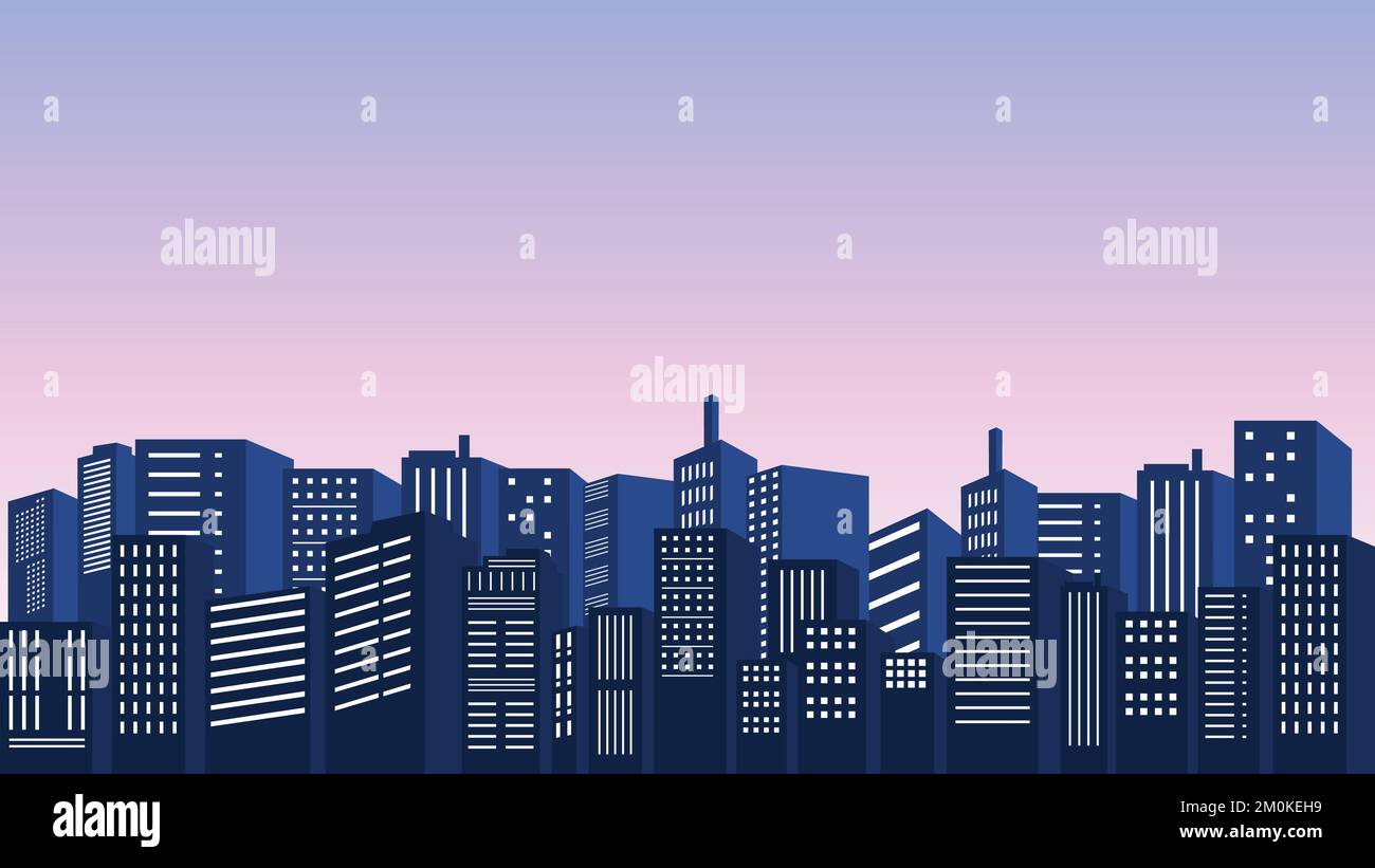 Silhouette of city high rise buildings with beautiful evening sky ...