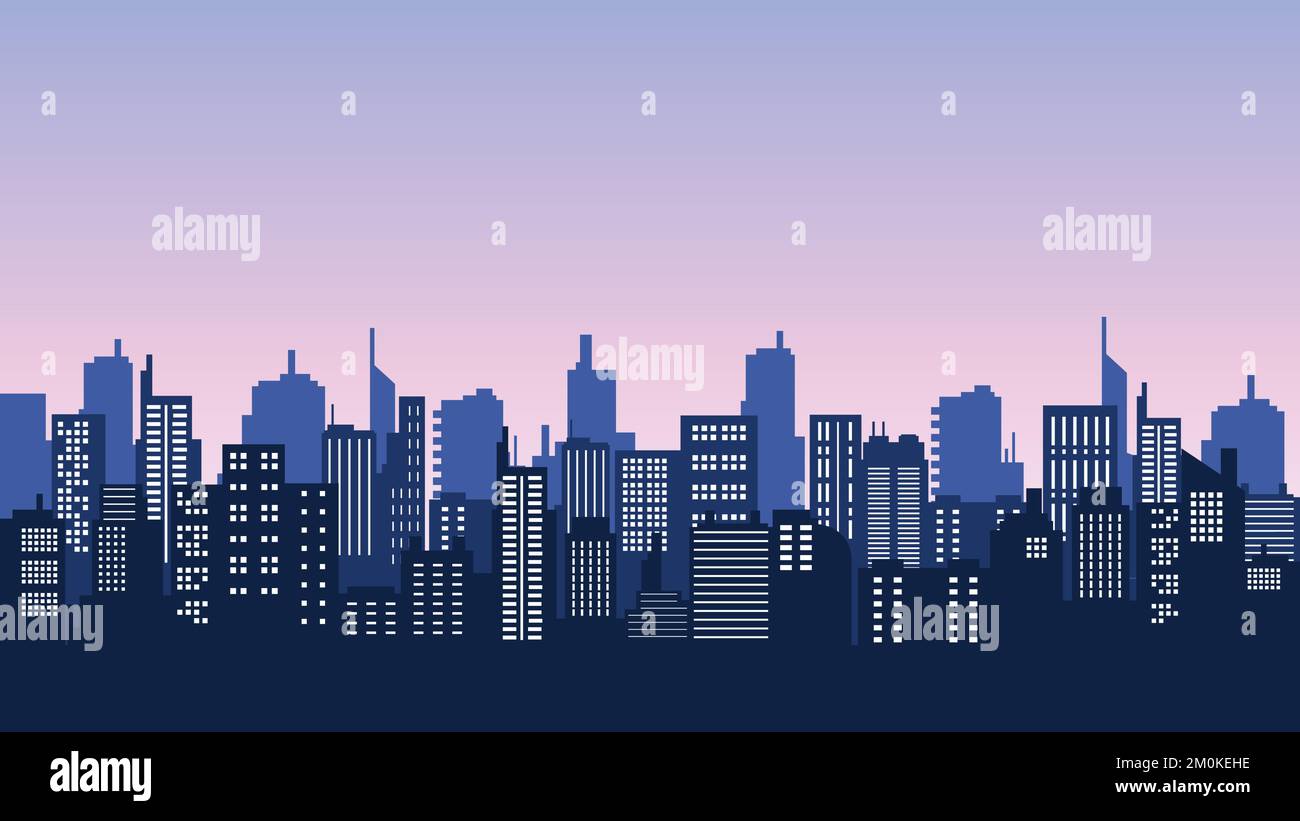 Silhouette of city high rise buildings with many apartment buildings ...