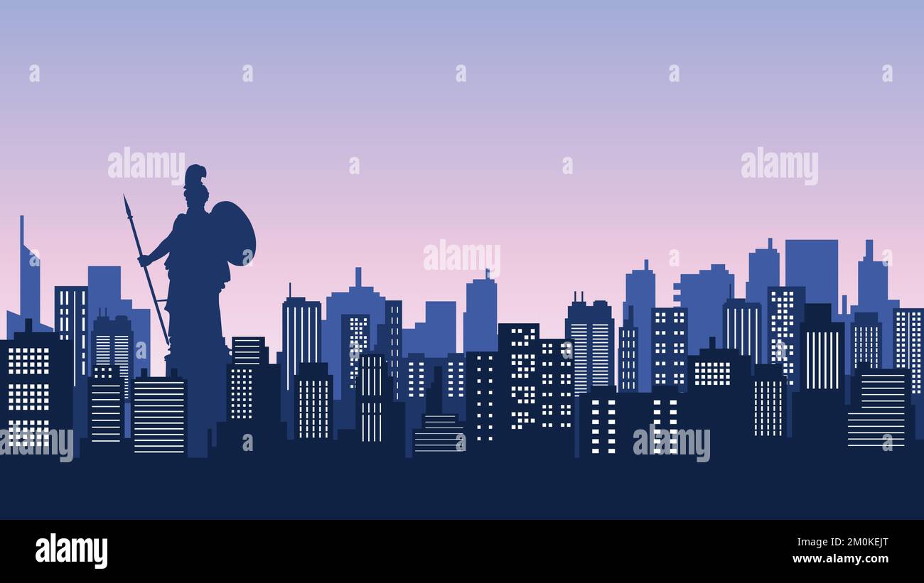 Reflection of a greece country city vector background with tall ...