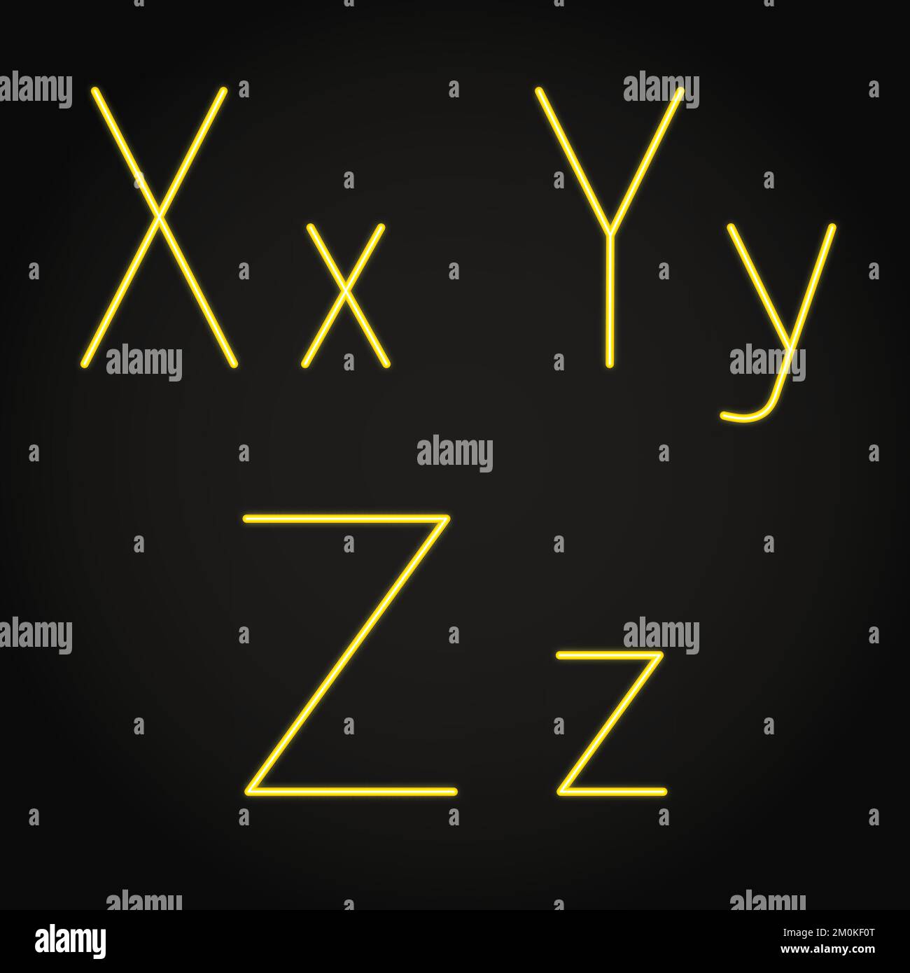 Bright neon letters X, Y and Z. Shining alphabet symbols. Vector ...
