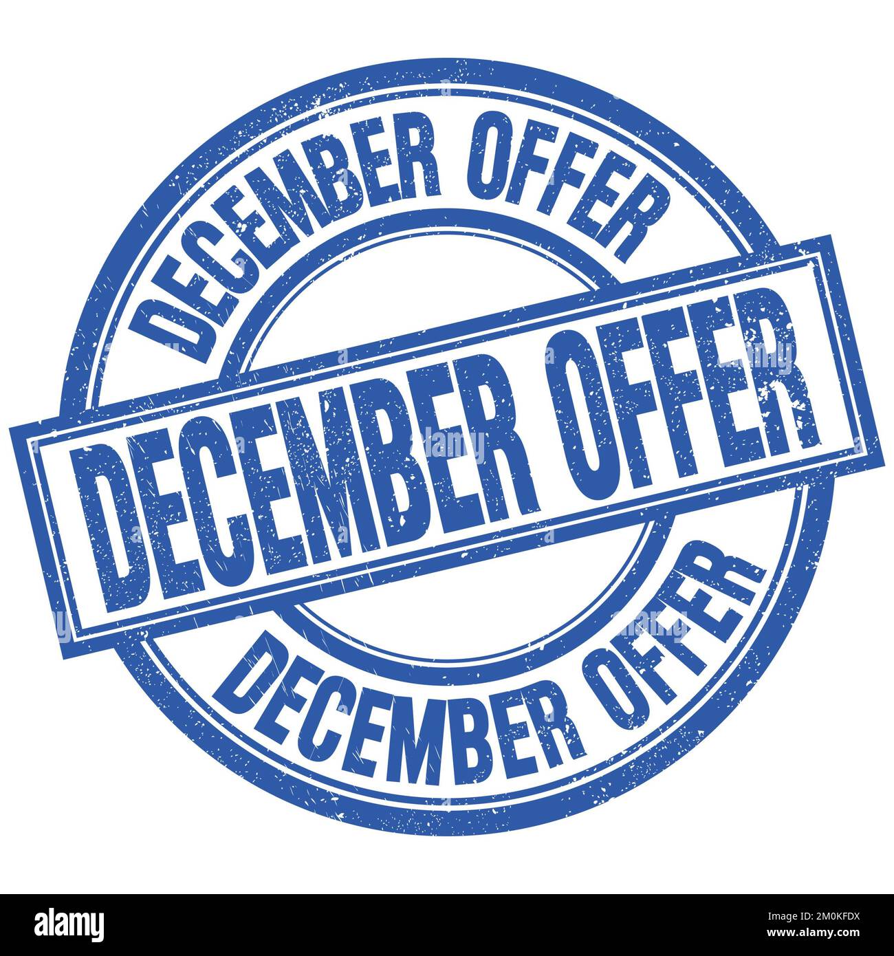 DECEMBER OFFER text written word on blue round stamp sign Stock Photo ...