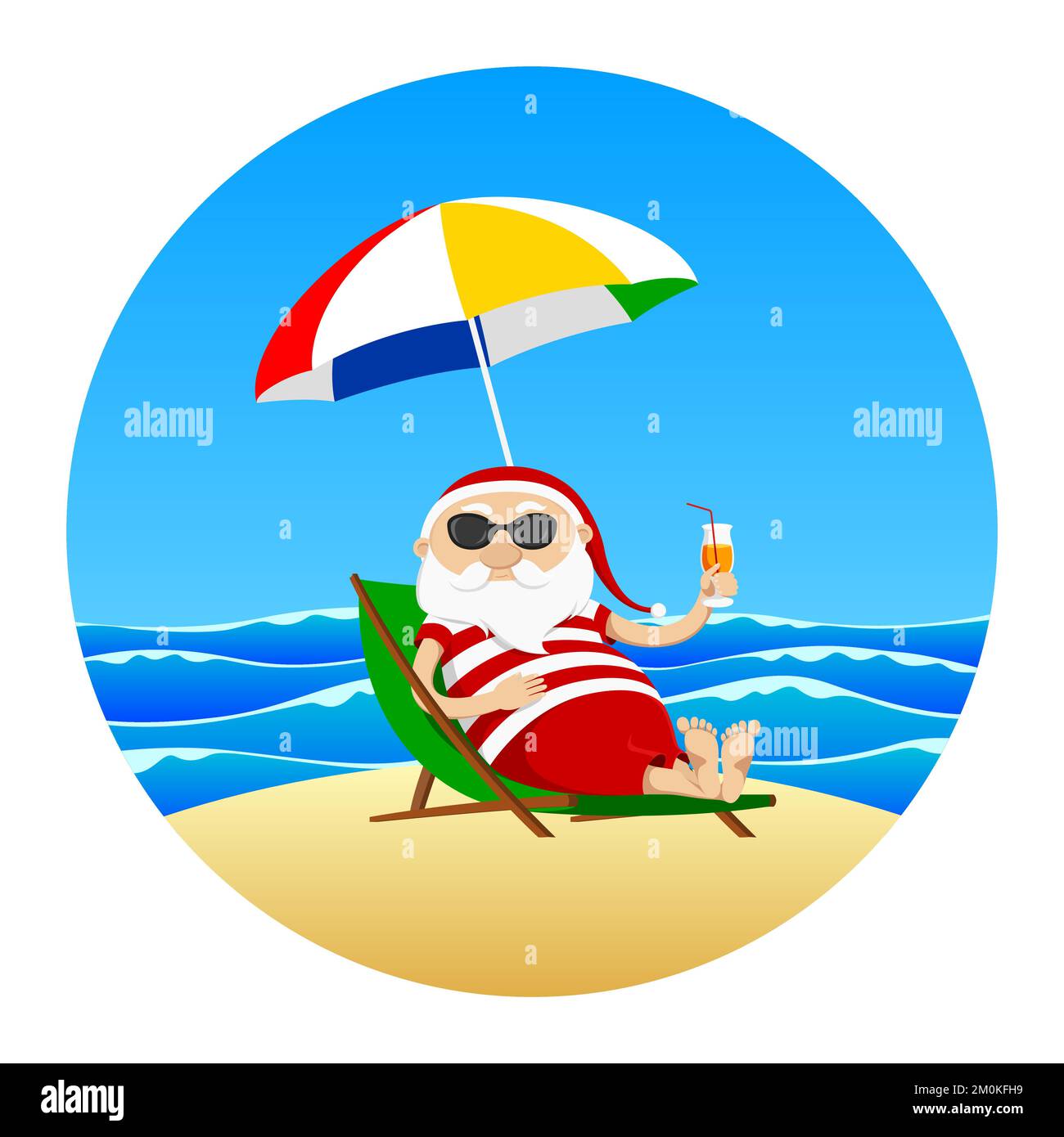 Santa lie on sun lounger and drinking juice. Vector illustration Stock ...