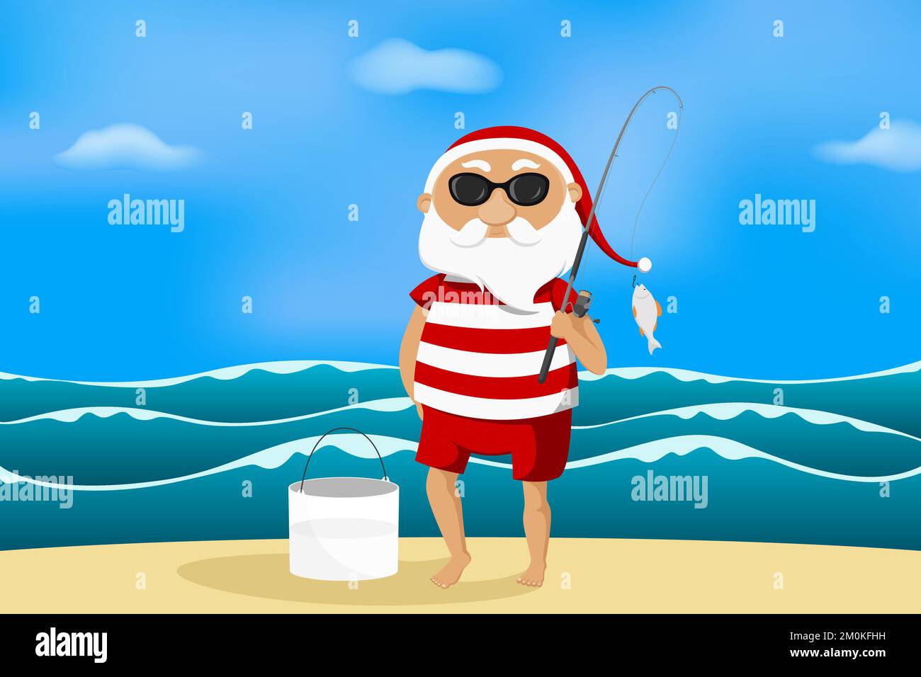 Santa caught fish. Vector illustration Stock Vector Image & Art - Alamy