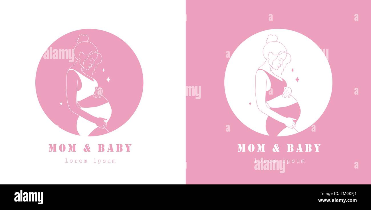 Set of logos for maternity hospital. Logotype with pregnant women ...