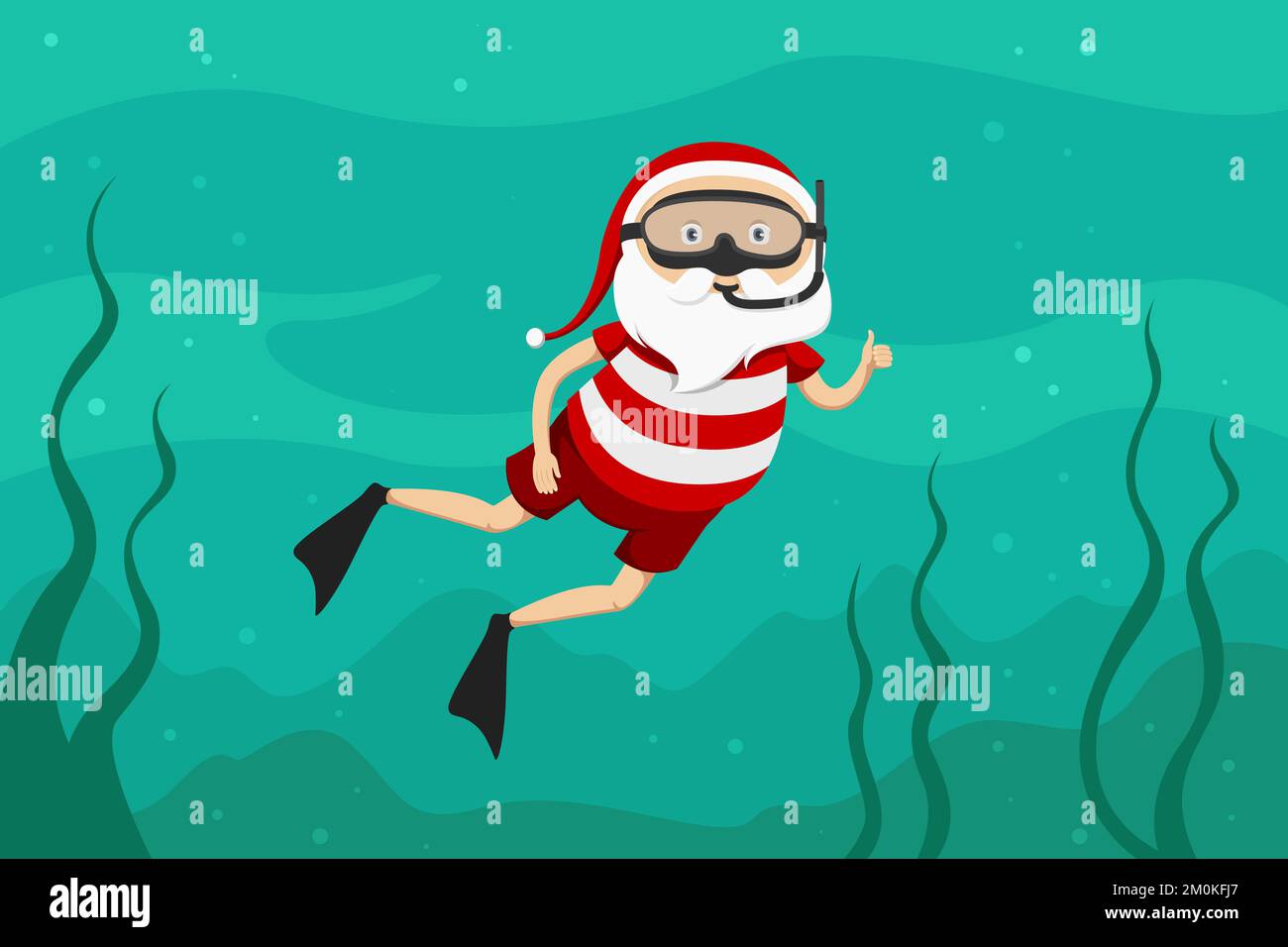 Santa diving with mask and flippers. Vector illustration Stock Vector ...