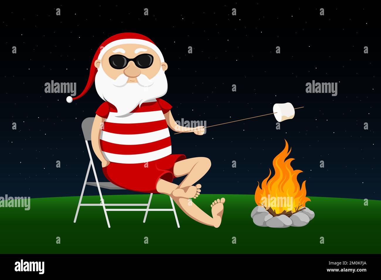 Santa Claus roasting marshmallows on fire. Vector illustration Stock ...