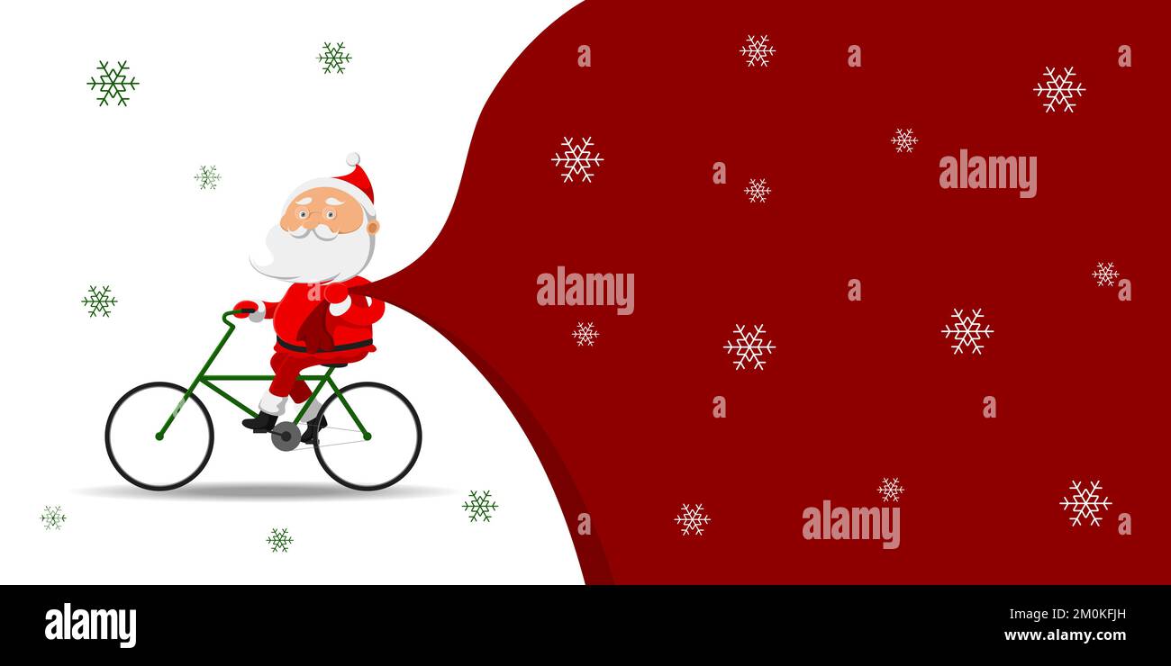 Santa Claus pulling his sack on bicycle . Vector illustration Stock ...