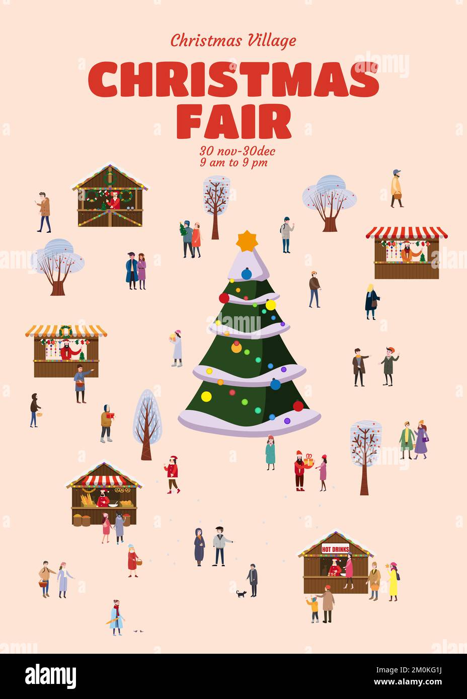 Poster Christmas Fair, background. Xmas fair card with decorated ...