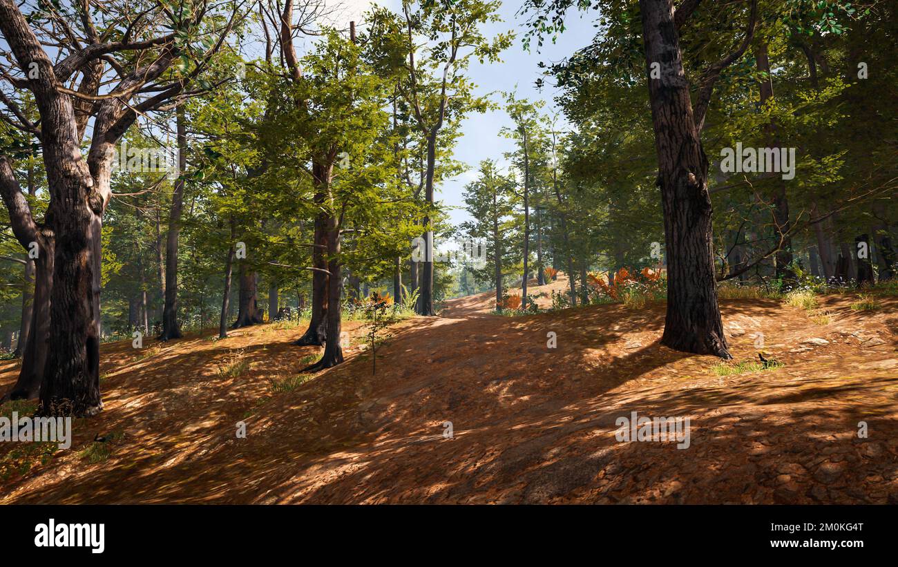 3D rendering. An immersive natural environment. Landscape to illustrate ...