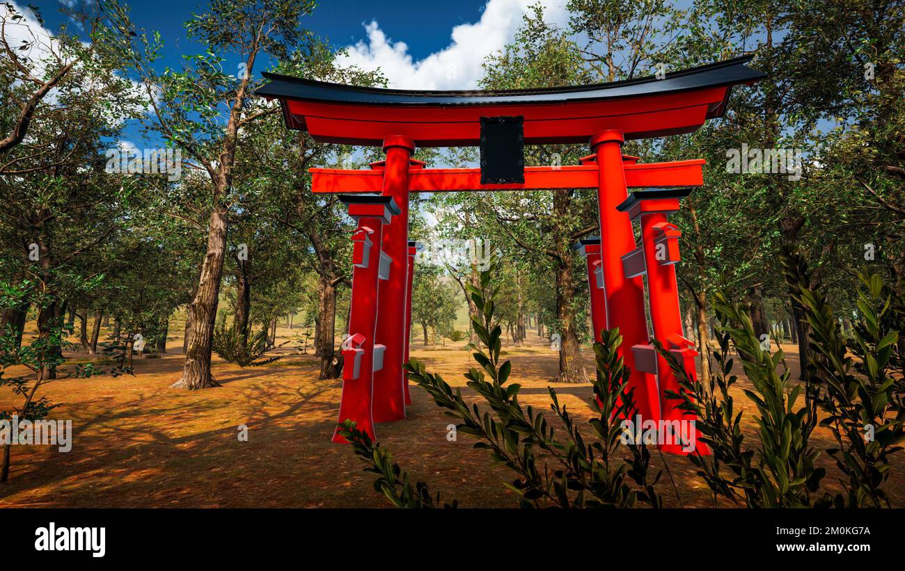 3D rendering. Japanese traditional gate Torii, symbol of Shintoism ...