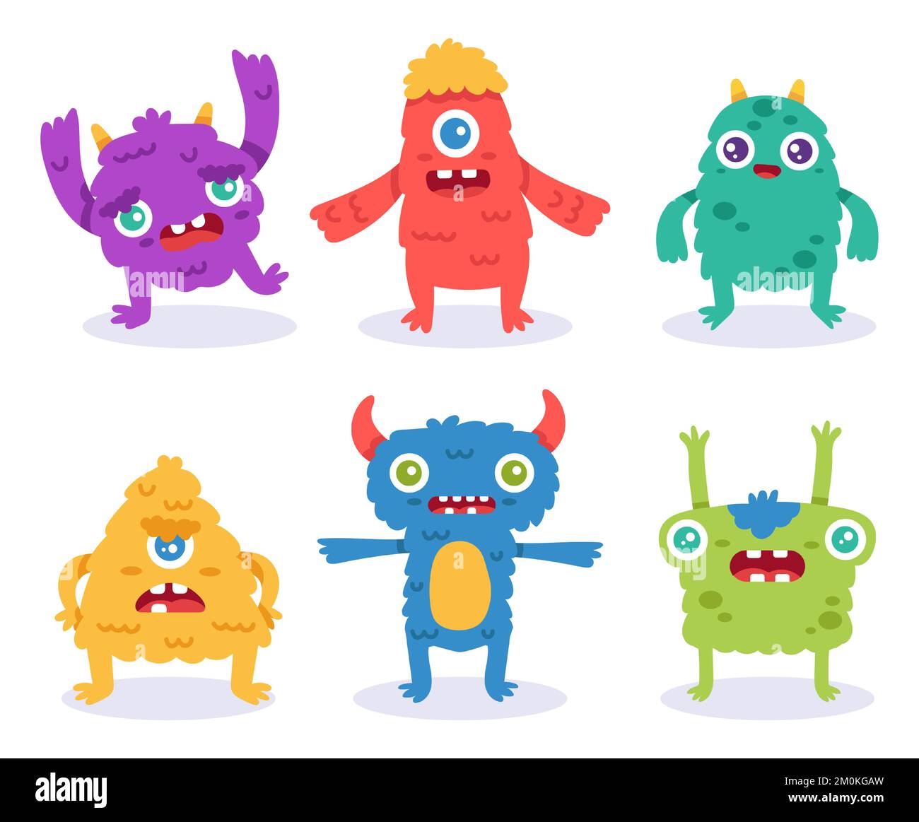 Cartoon monster characters. Colorful funny creatures in different ...