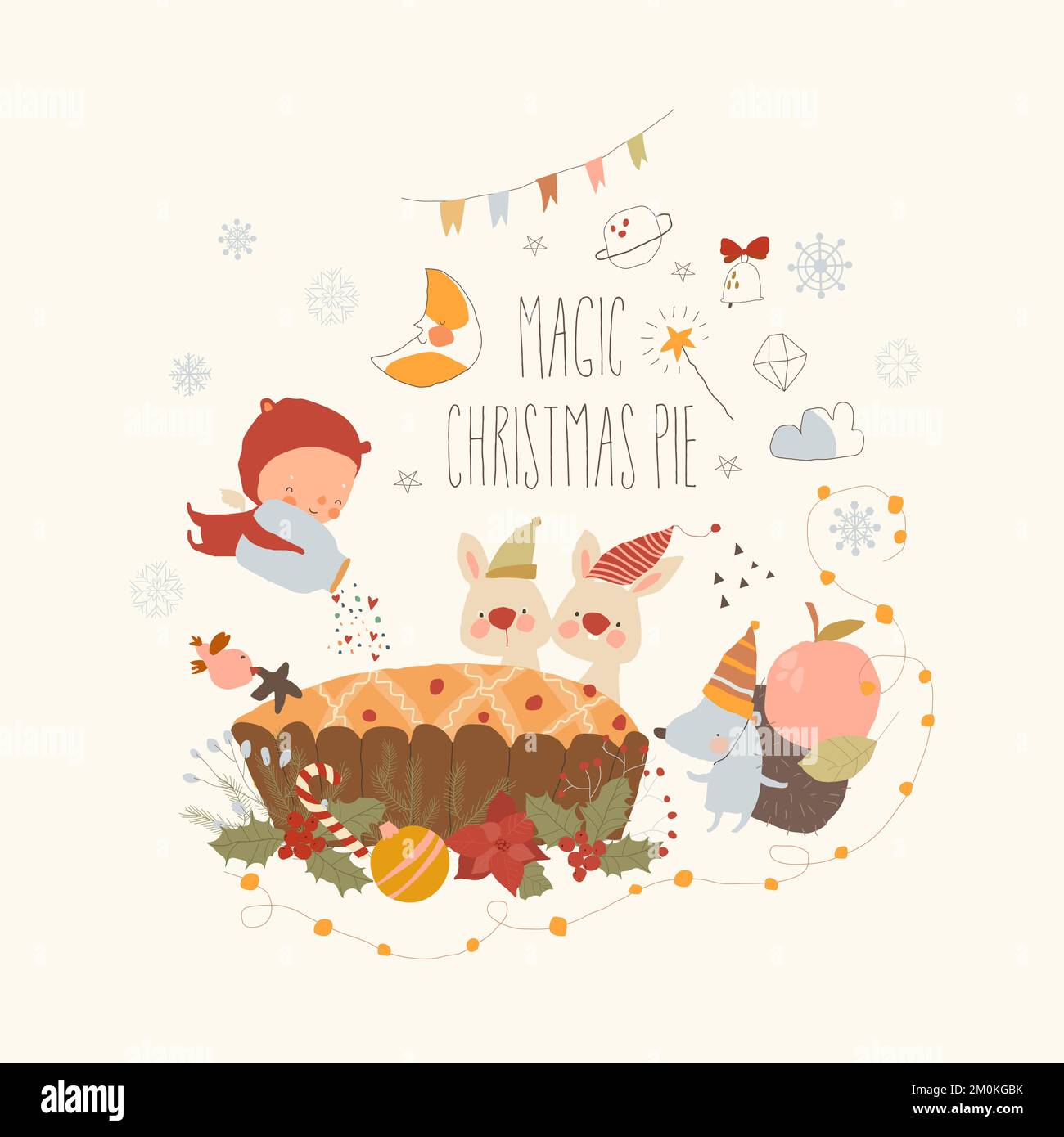 Cute Animals with Little Angel baking Magic Christmas Pie Stock Vector ...