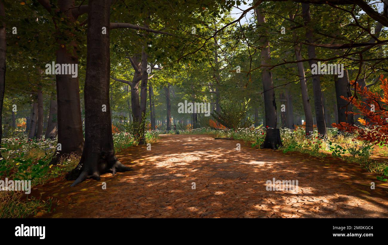 3D rendering. An immersive natural environment. Landscape to illustrate ...