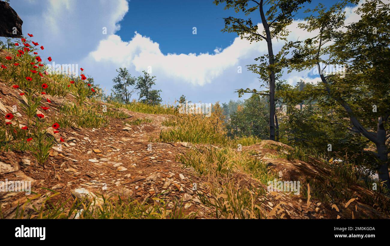 3D rendering. An immersive natural environment. Landscape to illustrate ...