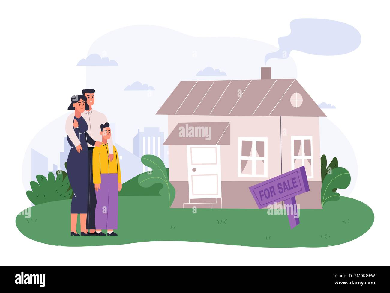 Family searching new home. Parents with son looking at new house for ...