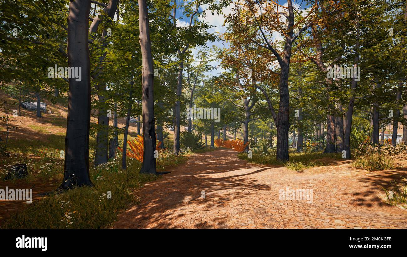 3D rendering. An immersive natural environment. Landscape to illustrate ...