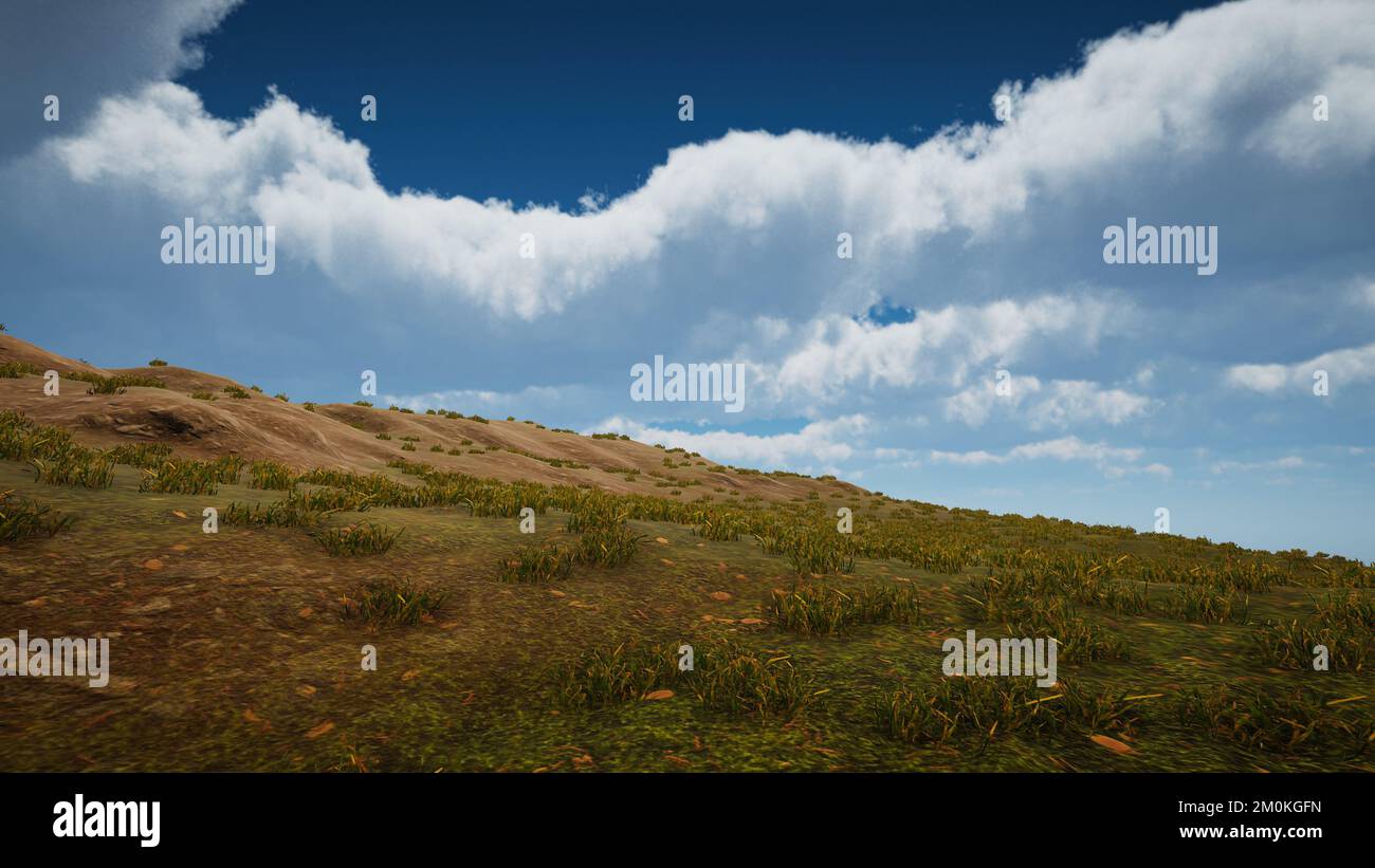 3D rendering. Natural environment of a green island with no trees ...