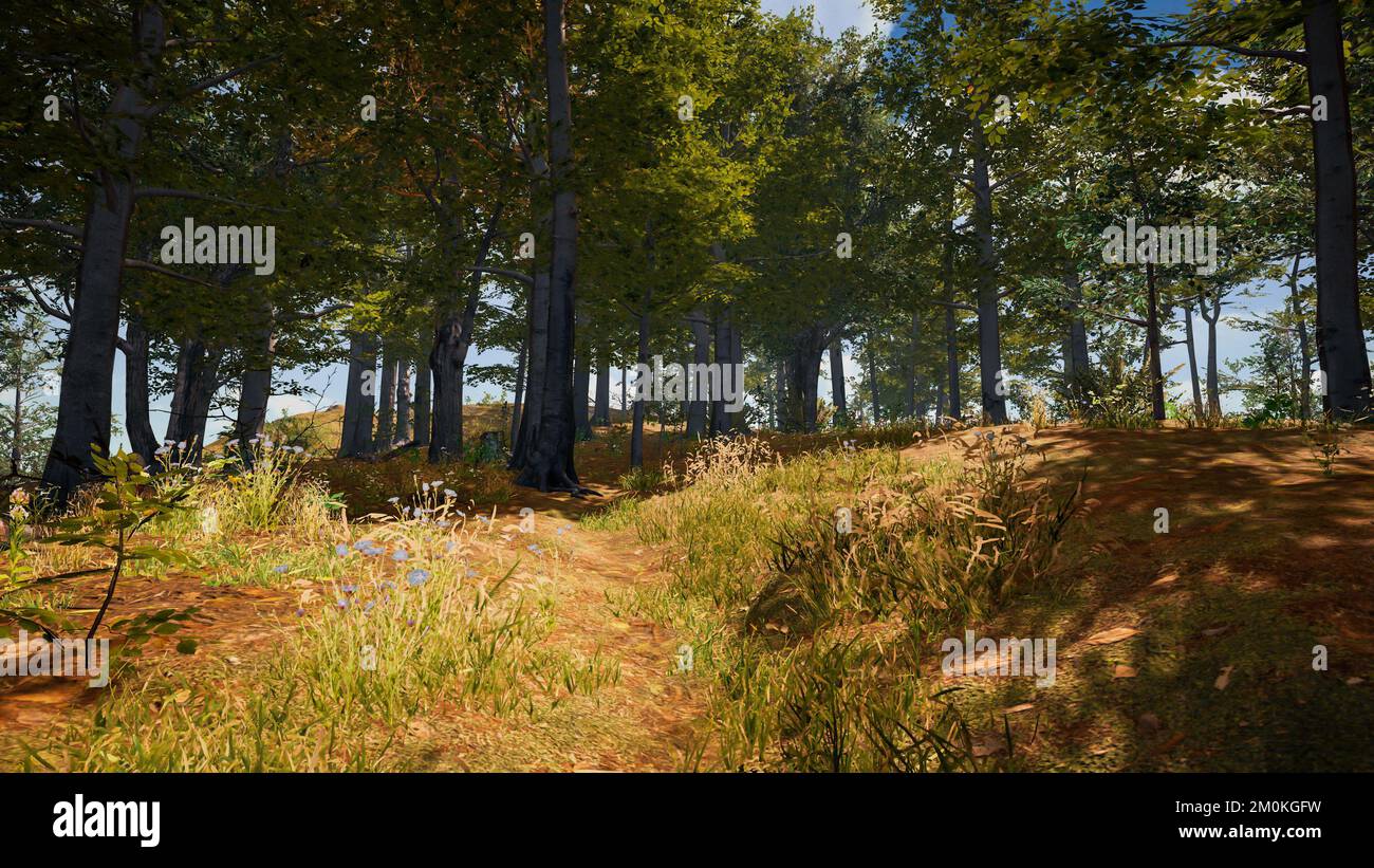 3D rendering. An immersive natural environment. Landscape to illustrate ...