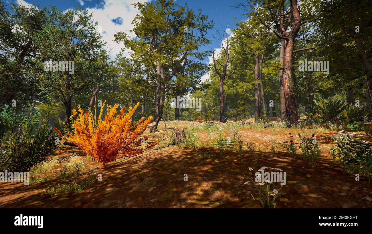3D rendering. An immersive natural environment. Landscape to illustrate ...