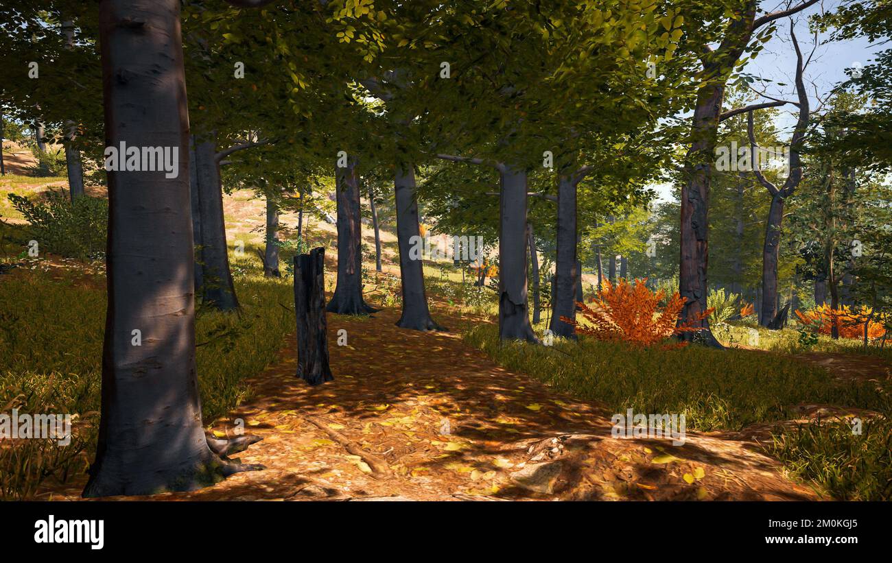 3D rendering. An immersive natural environment. Landscape to illustrate ...
