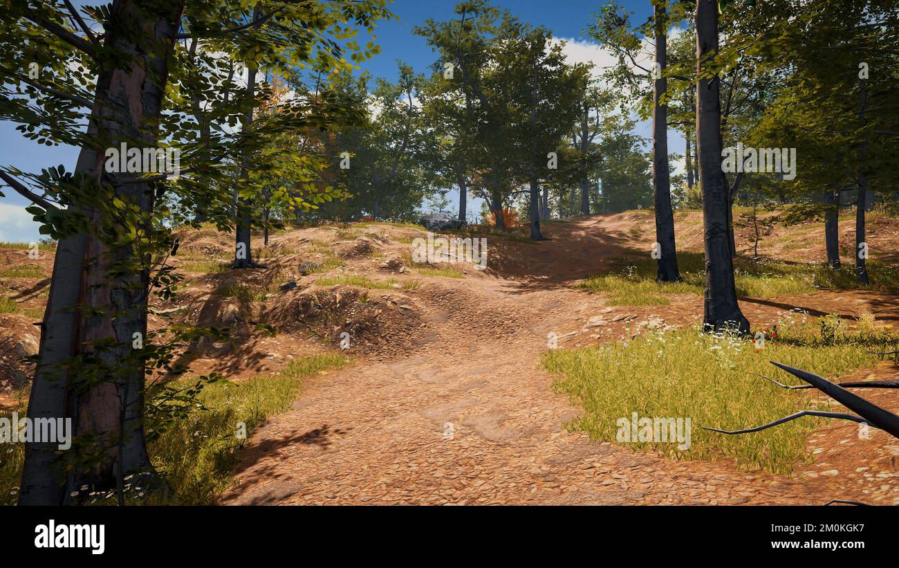 3D rendering. An immersive natural environment. Landscape to illustrate ...