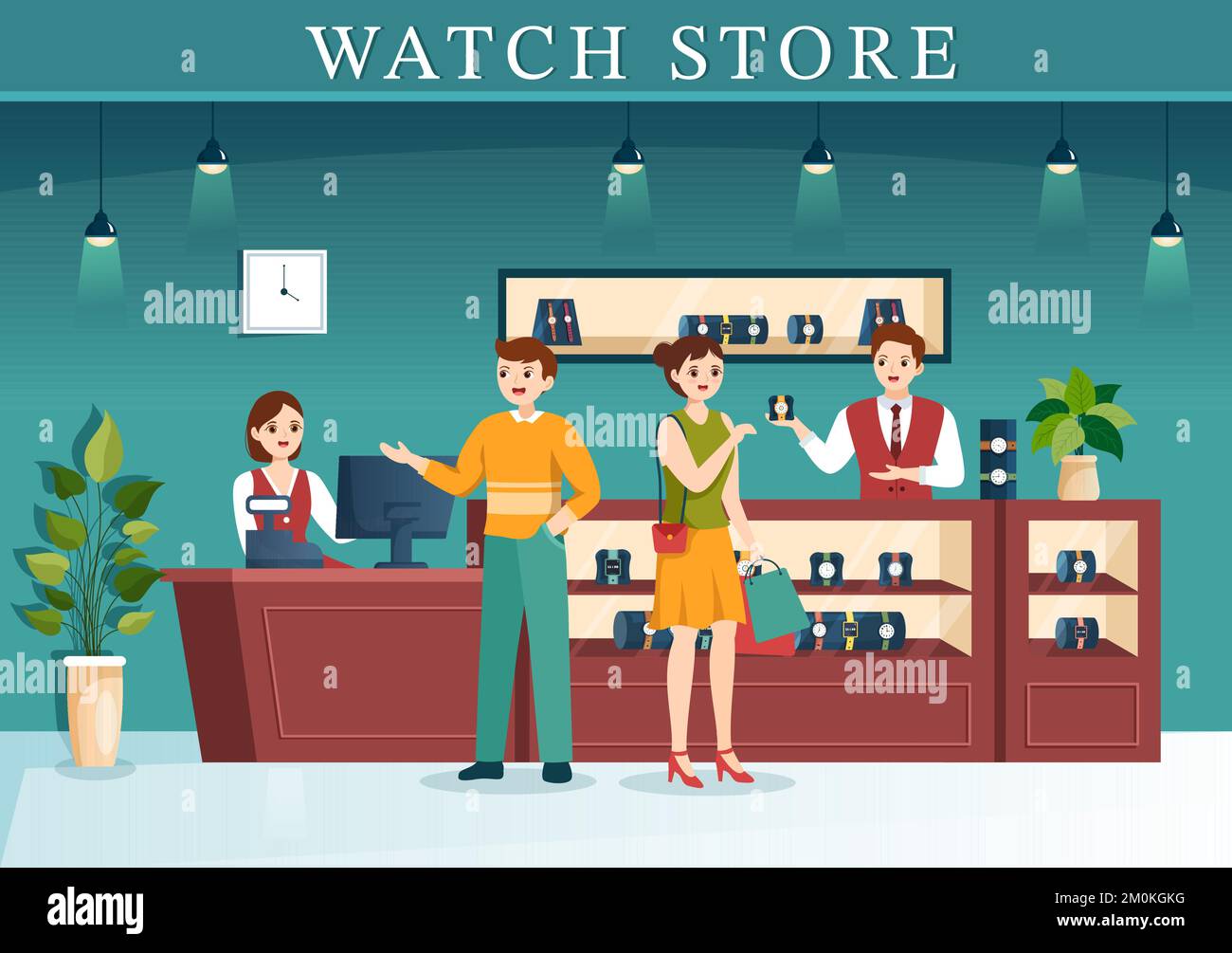 Watches Store with Various Models, Analog and Digital in Flat Cartoon ...