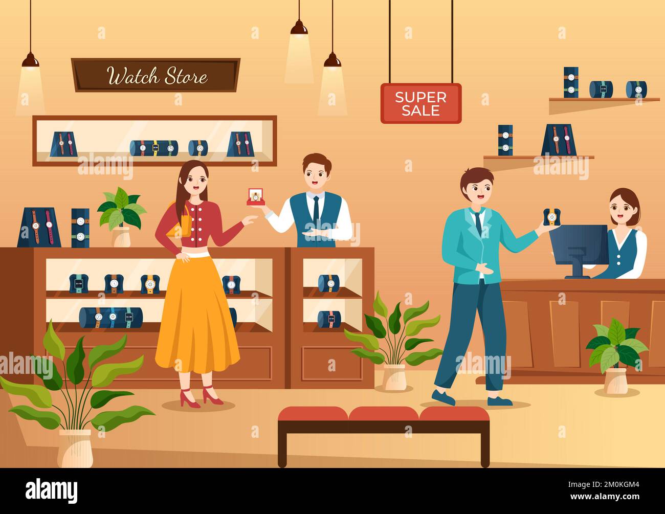 Watches Store with Various Models, Analog and Digital in Flat Cartoon ...