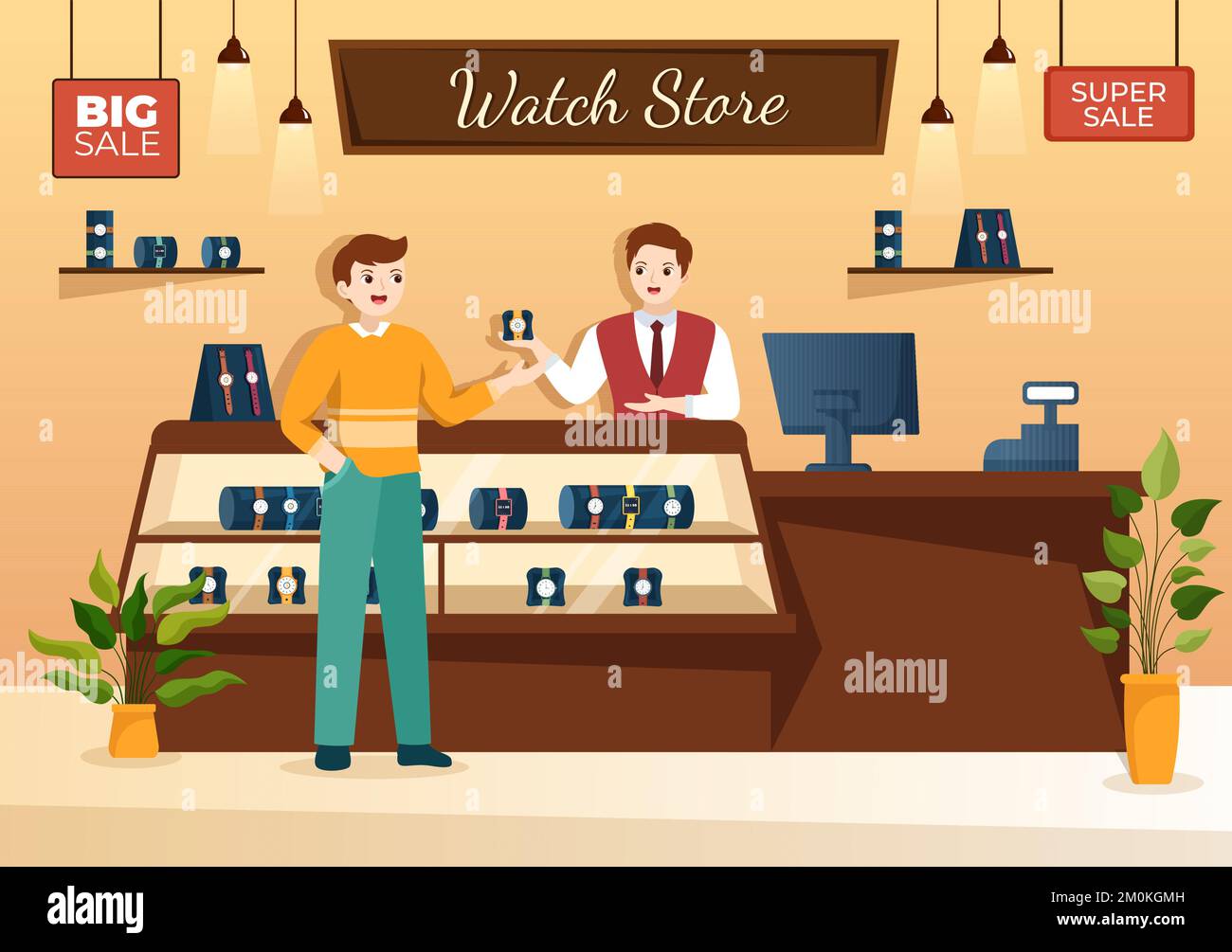 Watches Store with Various Models, Analog and Digital in Flat Cartoon ...