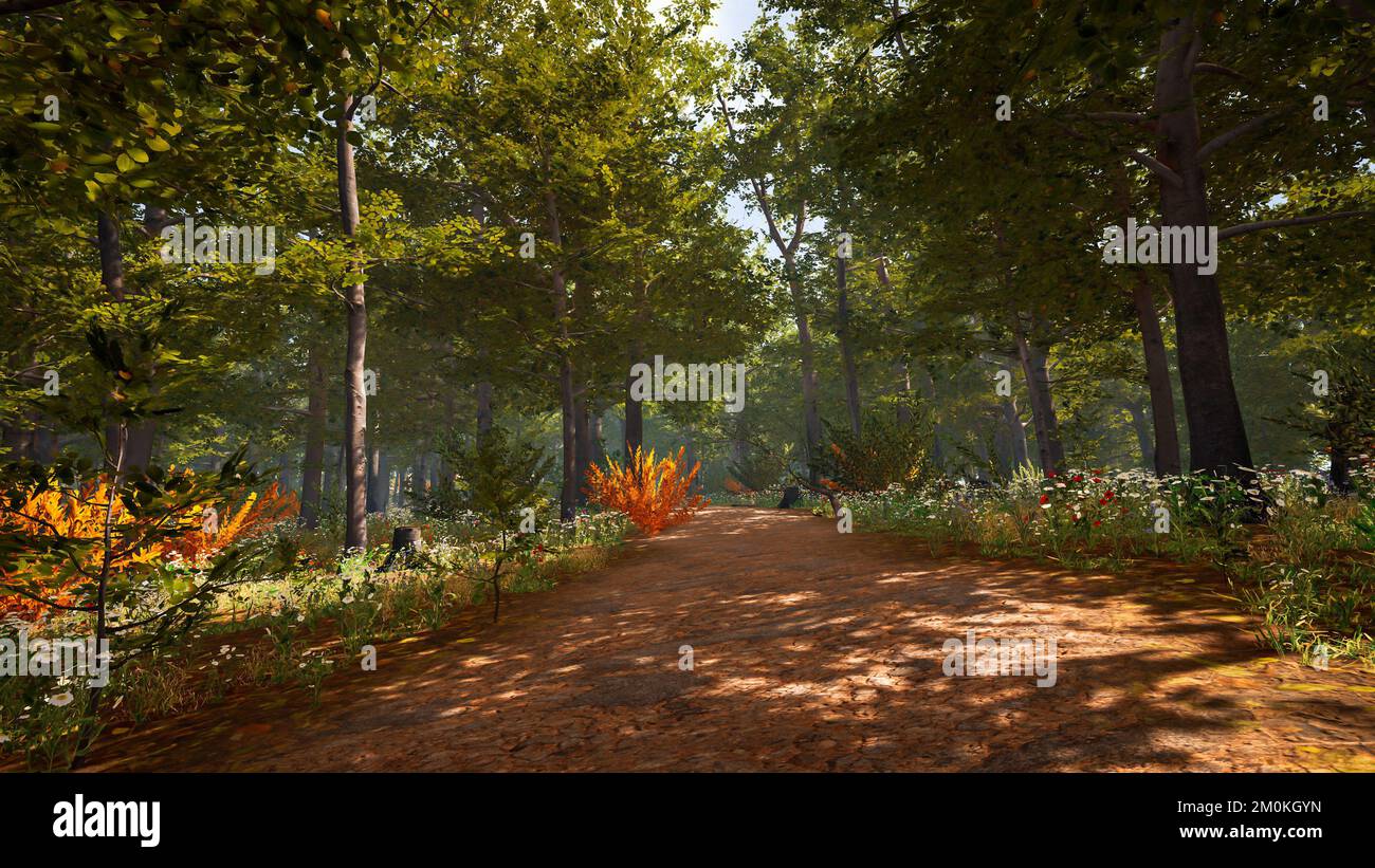 3D rendering. An immersive natural environment. Landscape to illustrate ...