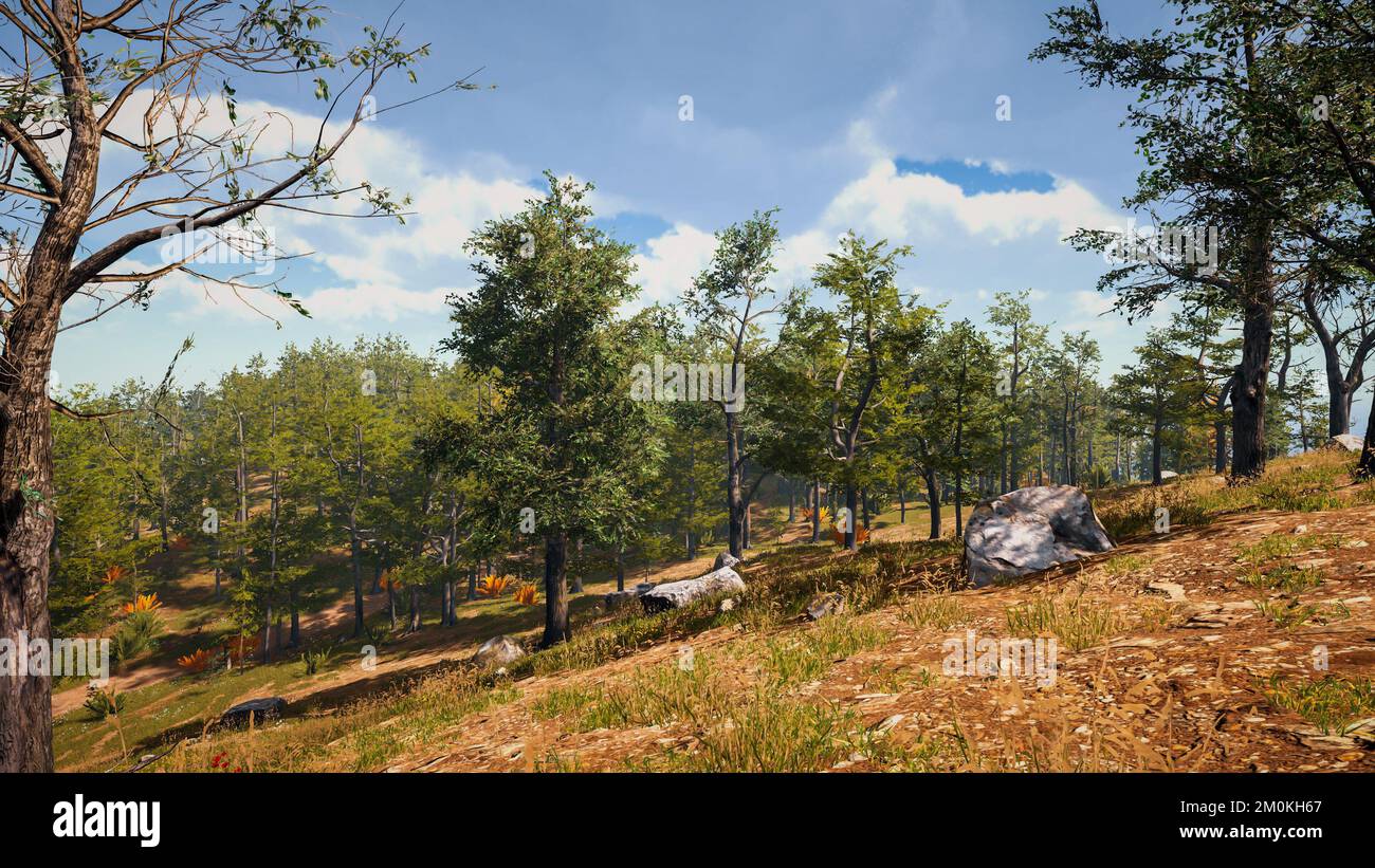 3D rendering. An immersive natural environment. Landscape to illustrate ...