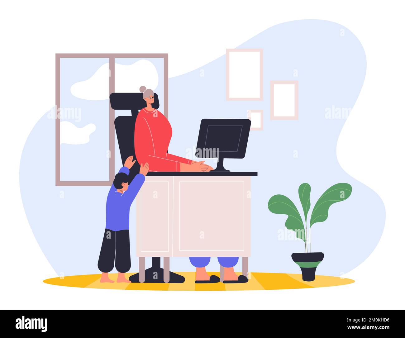 Remote work disadvantages. Woman worker or freelancer sitting at ...