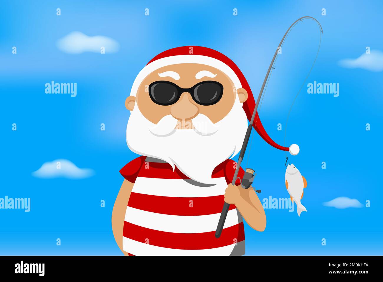 Santa Claus caught fish. Vector illustration Stock Vector Image & Art ...
