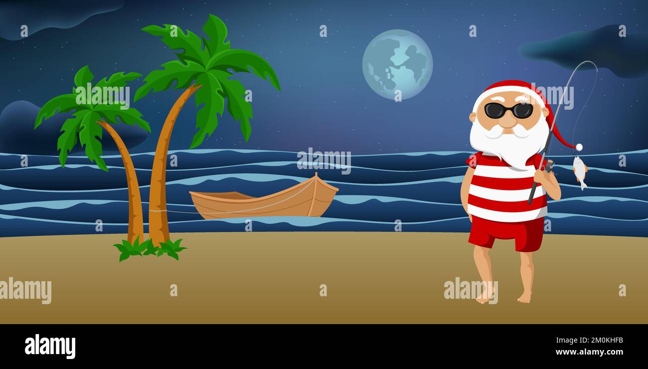 Santa Claus caught fish in sea. Vector illustration Stock Vector Image ...