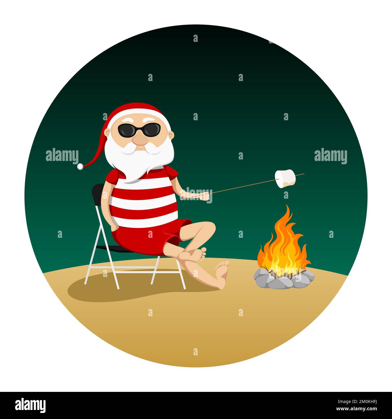 Santa roasting marshmallows on fire. Vector illustration Stock Vector ...