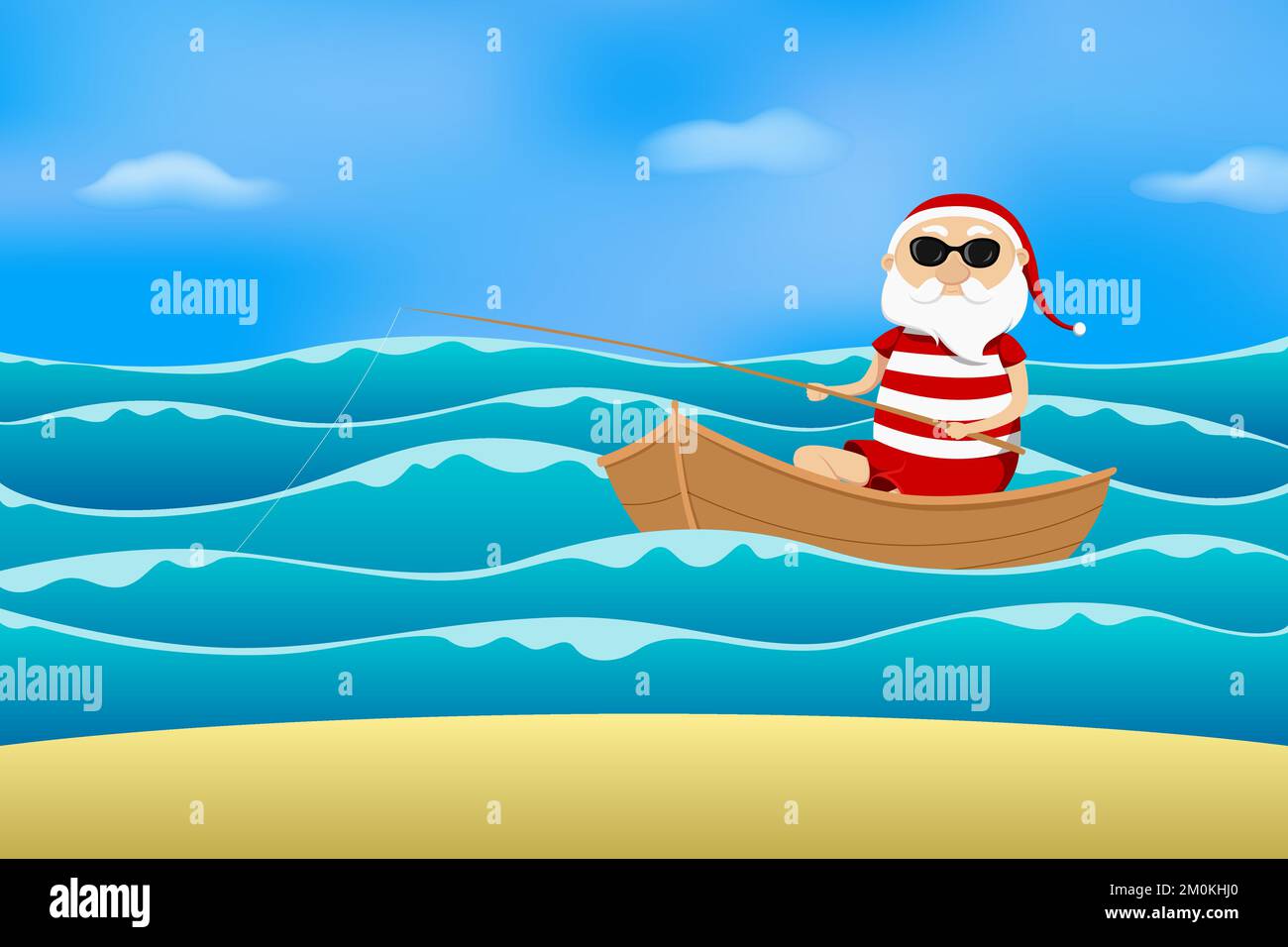 Santa Claus fishing on boat in sea. Vector illustration Stock Vector ...