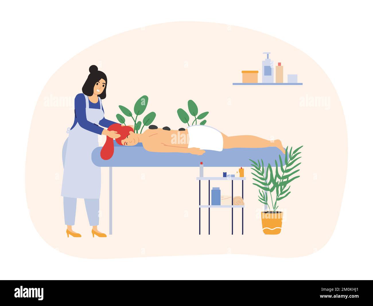 Spa beauty wellness massage salon. Worker doing head and body massage ...