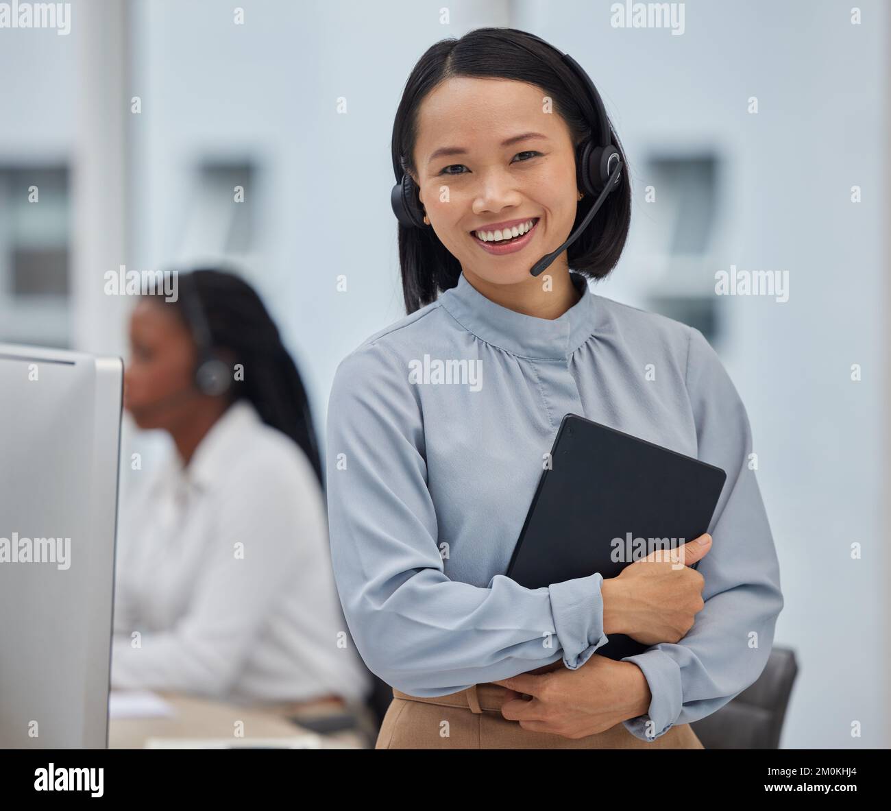 Business woman, call center and portrait in office for telemarketing ...