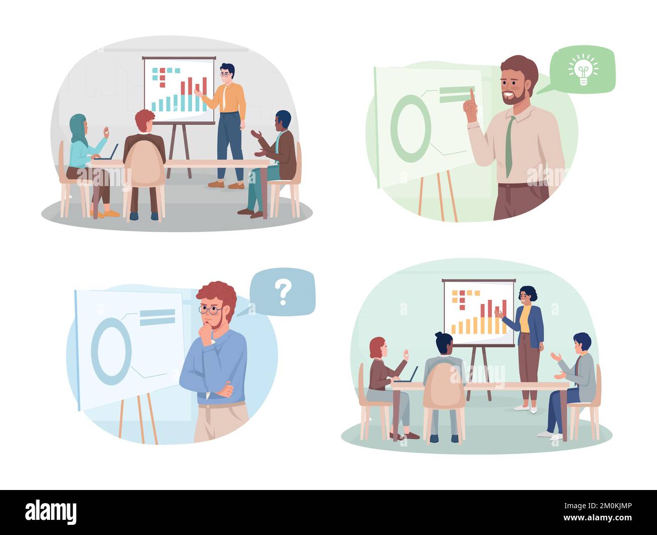 Presentation of business strategy 2D vector isolated illustrations set ...